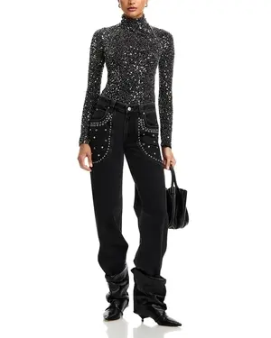 Isabel Marant Étoile Lou Sequin Embellished Mock Neck Long Sleeve Top