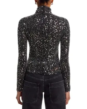 Isabel Marant Étoile Lou Sequin Embellished Mock Neck Long Sleeve Top