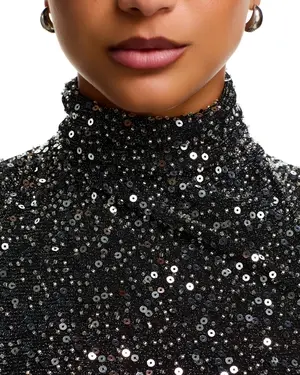 Isabel Marant Étoile Lou Sequin Embellished Mock Neck Long Sleeve Top