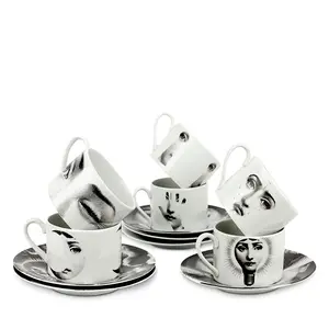 FORNASETTI Tema E Variazioni Teacup And Saucer, Set Of 6
