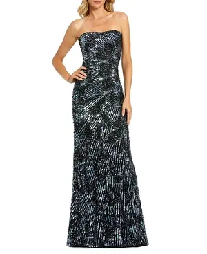 Mac Duggal Strapless Embellished Column Gown - Black Multi