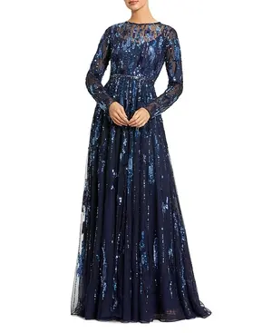Mac Duggal Long Sleeve Sequin Embellished Gown