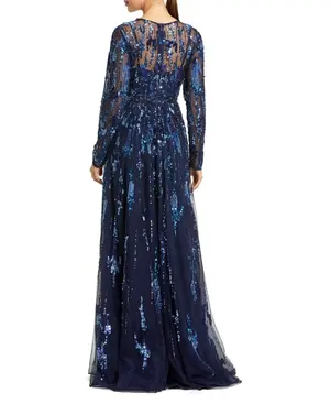 Mac Duggal Long Sleeve Sequin Embellished Gown