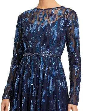 Mac Duggal Long Sleeve Sequin Embellished Gown