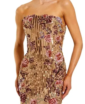Mac Duggal Floral Embellished Strapless Column Dress