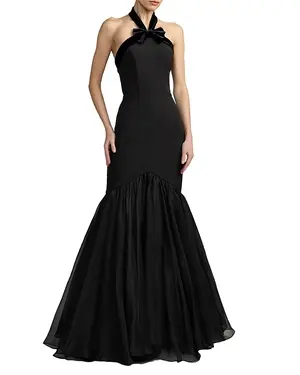Mac Duggal Halter Mermaid Gown With Bow
