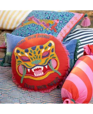ZSA ZSA ZSU Ghuni Tasseled Embroidered Cotton Cushion, 15.75 X 15.75