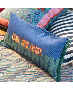 ZSA ZSA ZSU Ghuni Fringed Embroidered Cotton Cushion, 19.69 X 9.84