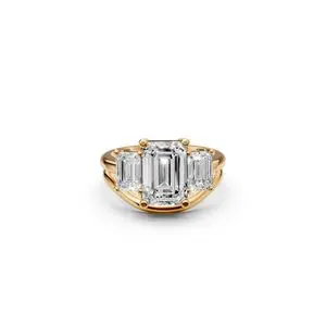 AYA FINE JEWELRY Cecile Emerald Cut Lab Grown Diamond Crossover Three Stone Ring - Yellow