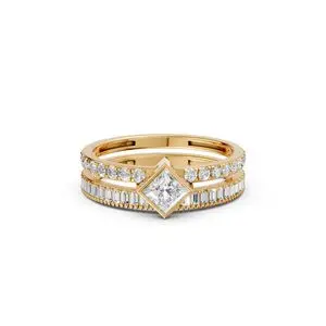 AYA FINE JEWELRY Indra Princess And Baguette Cut Lab Grown Diamond Ring - Yellow