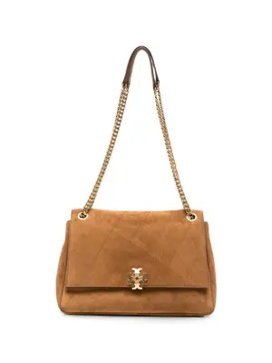 Tory Burch Charlie Suede Leather Shoulder Bag - Beige