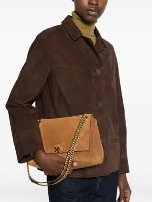 Tory Burch Charlie Suede Leather Shoulder Bag - Beige