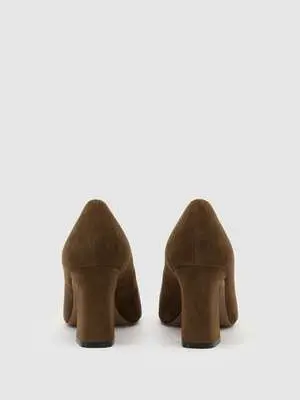 REISS Louisa Suede Block-heel Court Shoes