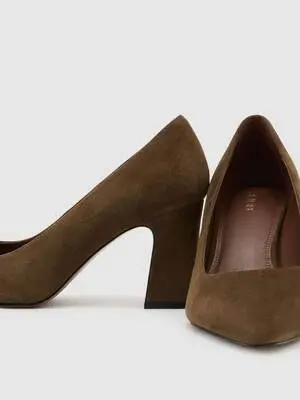 REISS Louisa Suede Block-heel Court Shoes