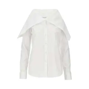 7 For All Mankind Maxi High Neck Cotton Poplin Shirt - White