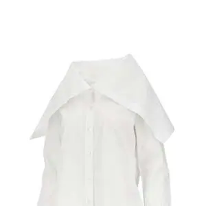 7 For All Mankind Maxi High Neck Cotton Poplin Shirt - White