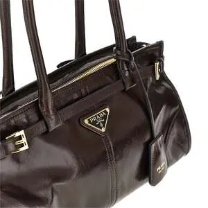 Prada Shiny Leather Medium Bonnie Bag - Brown