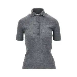 Fendi Ribbed Knit Polo Shirt - Grey