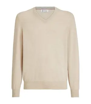 Brunello Cucinelli Cashmere V-neck Sweater - Beige