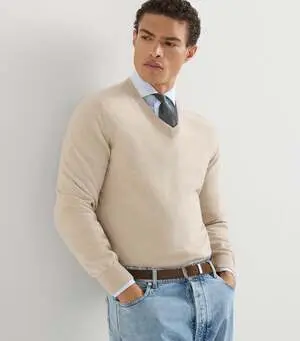 Brunello Cucinelli Cashmere V-neck Sweater - Beige