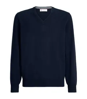 Brunello Cucinelli Cashmere V-neck Sweater - Blue