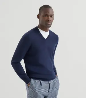 Brunello Cucinelli Cashmere V-neck Sweater - Blue