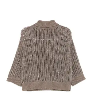 D.exterior Open-knit Crystal Turtleneck Sweater