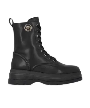 Pinko Logo Plaque Lace Up Ankle Boots