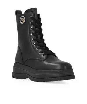 Pinko Logo Plaque Lace Up Ankle Boots