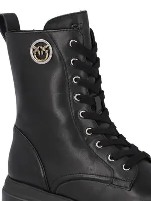 Pinko Logo Plaque Lace Up Ankle Boots