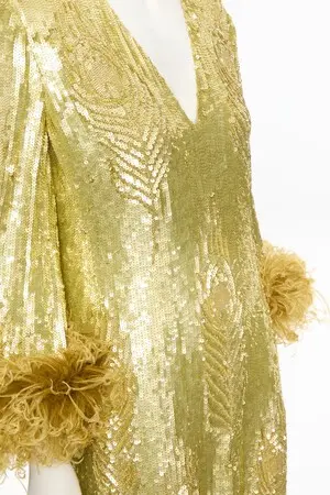 Valentino Garavani Sequin And Feather Embellished Long Sleeve Dress