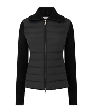 Moncler Quilted Zip Jacket With Knit Sleeves