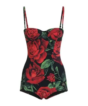 Dolce & Gabbana Rose-print Balconette One-piece Swimsuit - Black