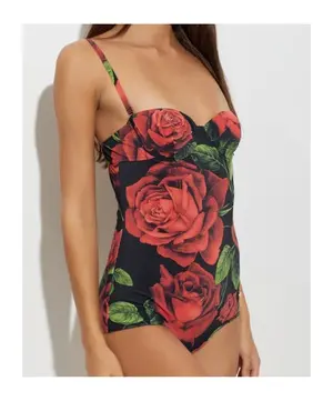 Dolce & Gabbana Rose-print Balconette One-piece Swimsuit