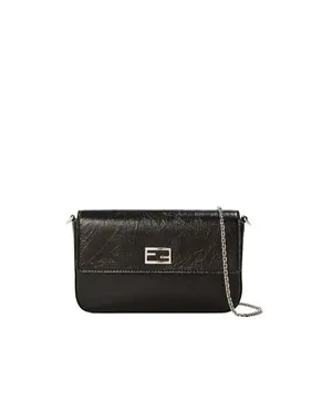Fendi Crinkled Leather Chain Shoulder Bag
