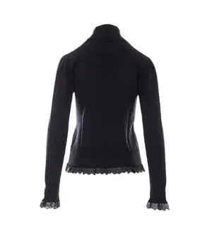 GANNI Lace Trim Merino Wool Turtleneck Sweater - Phantom Black