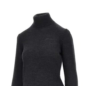 GANNI Lace Trim Merino Wool Turtleneck Sweater - Phantom Black
