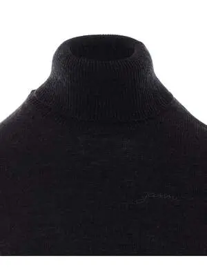 GANNI Lace Trim Merino Wool Turtleneck Sweater - Phantom Black