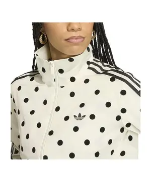 ADIDAS ORIGINALS Polka Dot Stand Collar Cropped Zip Jacket - White