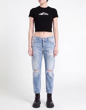 Dsquared2 Cotton Graphic Crewneck Crop Tee - Black