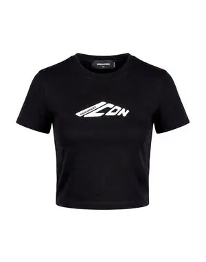 Dsquared2 Cotton Graphic Crewneck Crop Tee - Black