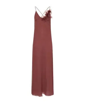 Blumarine Georgette Long Dress With Flowers - Red