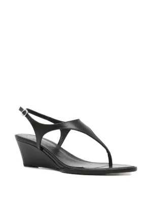 AeydĒ Roose Leather Wedge Sandals - Black