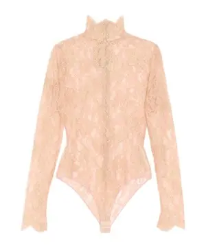 Valentino Garavani Sequined Lace High-neck Bodysuit - Nude