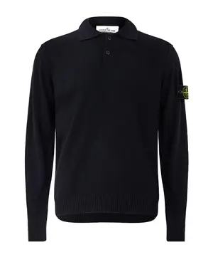 Stone Island Long-sleeve Knit Polo - Black