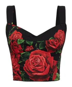 Dolce & Gabbana Rose-print Poplin Top