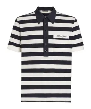 Dolce & Gabbana Striped Jersey Polo Shirt - Black