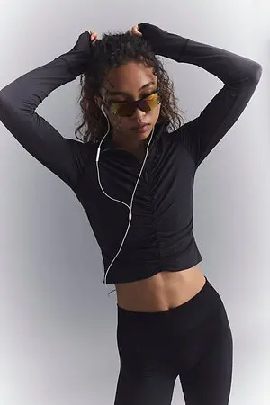 Free People Tempo Half Zip Top - Black