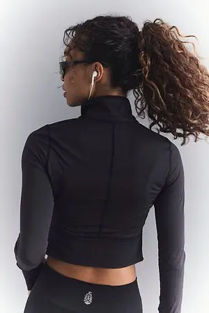 Free People Tempo Half Zip Top - Black