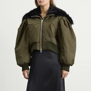 Simone Rocha Cropped Split Faux Fur Hood Bomber Jacket